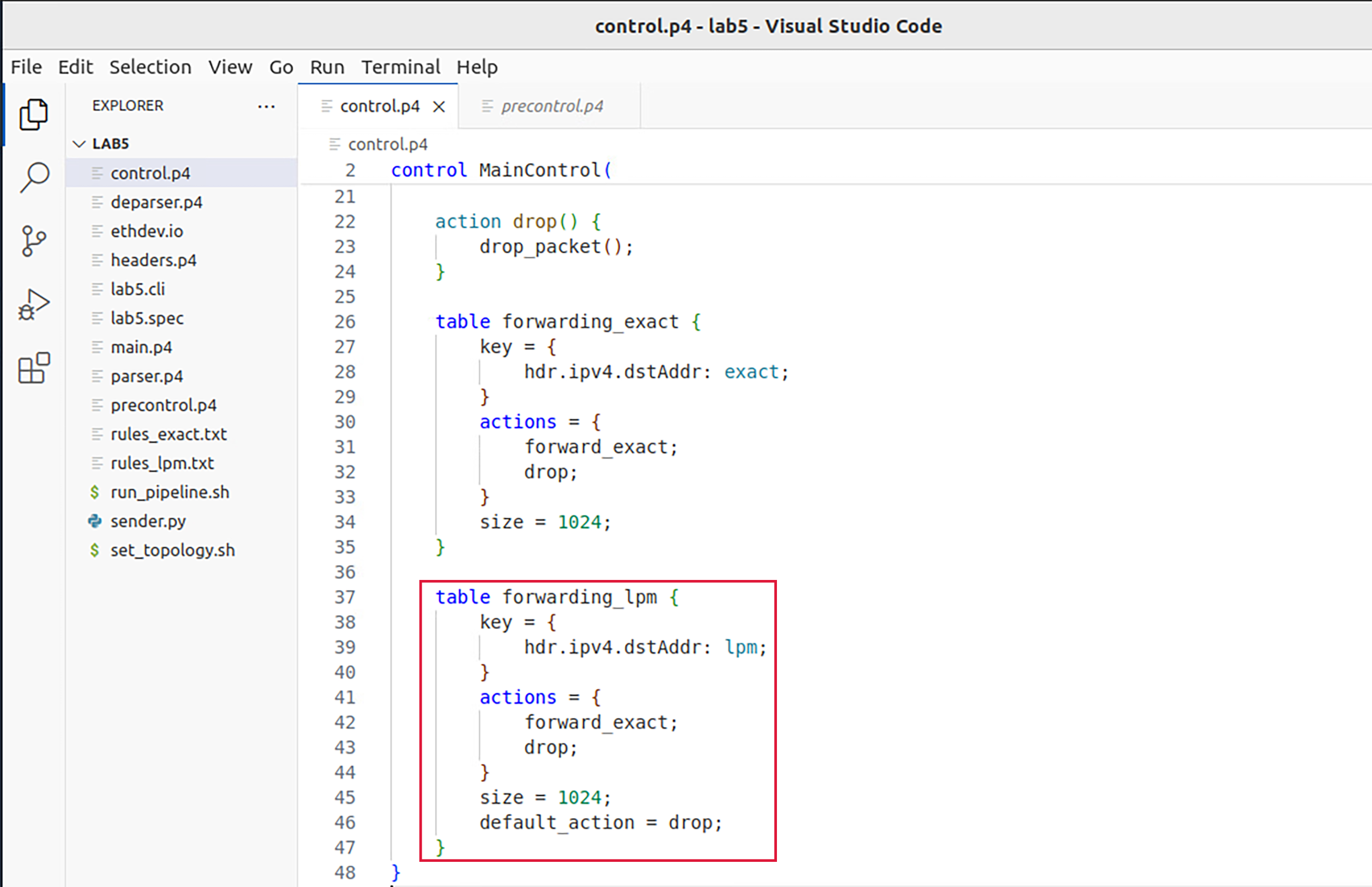 Defining tables with exact matching and LPM lookups — CyberInfra labs ...